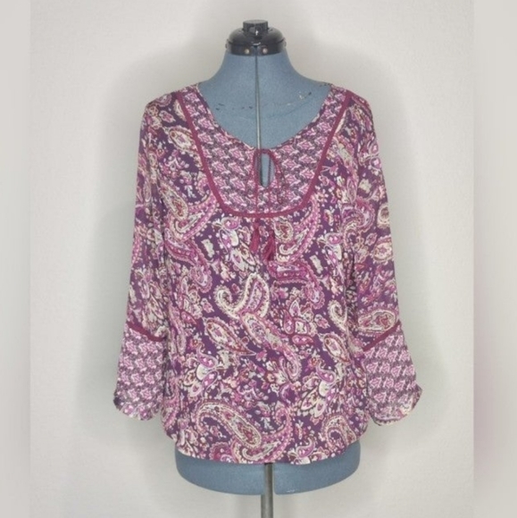 Girl Crazy | Tops | Girl Crazy Sheer Multipattern 34 Sleeve Blouse ...